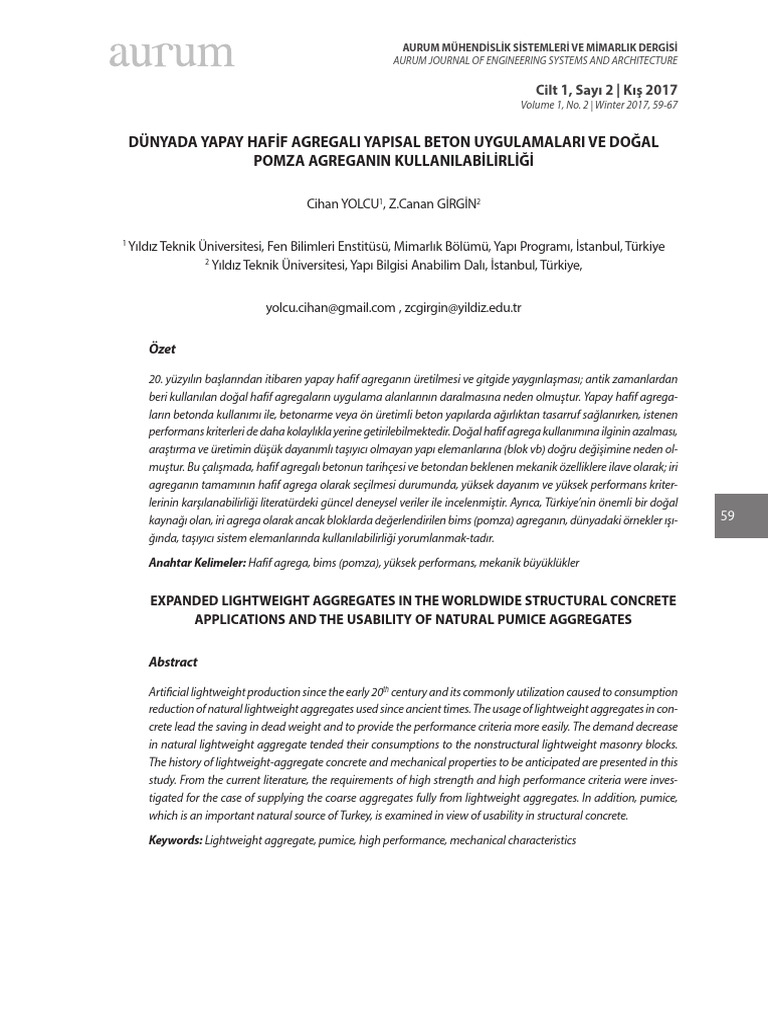 D__nyada Yapay Hafif Agregal__ Yap__sal Beton Uygulamalar__ ve Do__al Pomza Agregan__n Kullan ...