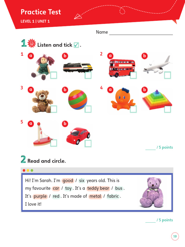 Level 1 English Practice Test | PDF | Toys