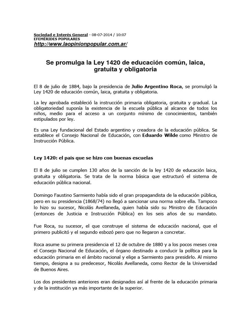 16 R Fraga - Ley 1420 | PDF | Educación primaria | Gobierno
