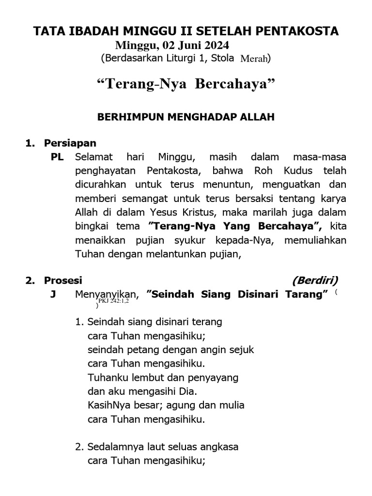 TATA IBADAH Minggu II Setelah Pentakosta | PDF