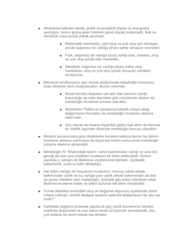 Aristo Metafizik Ontoloji Felsefesi | PDF