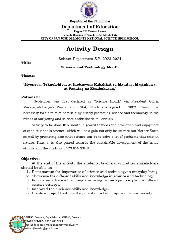 Science and Technology Month Activities | PDF | Science