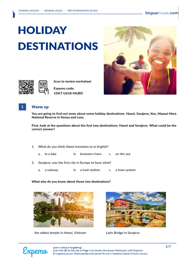 Holiday Destinations American English Student | PDF