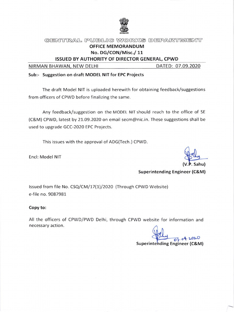 Draft Model NIT for EPC Projects | PDF | Technology & Engineering
