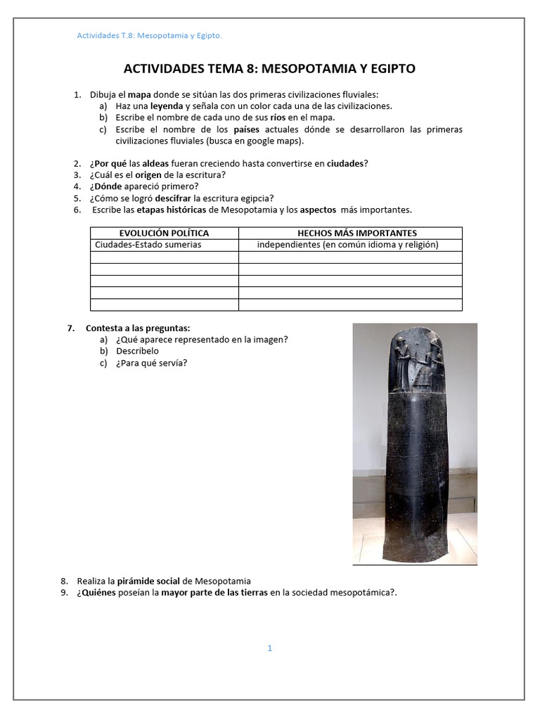 ACTIV T8 MESOPOTAMIA Y EGIPTO | PDF | Mesopotamia | Antiguo Egipto ACTIV T8 MESOPOTAMIA Y EGIPTO | PDF | Mesopotamia | Antiguo Egipto