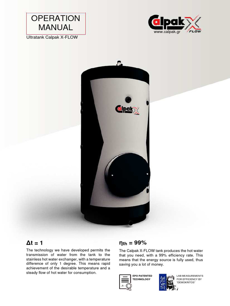 Calpak X-FLOW Ultratank Manual | PDF | Water Heating | Pump