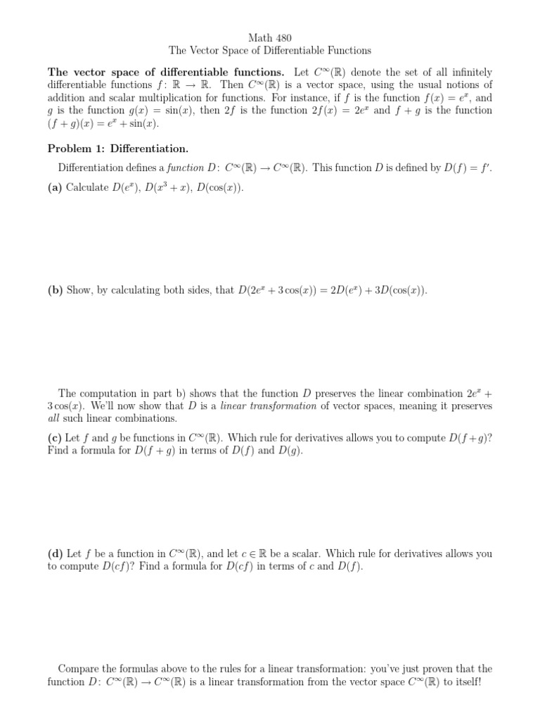 Vspace Worksheet | PDF | Derivative | Linear Map