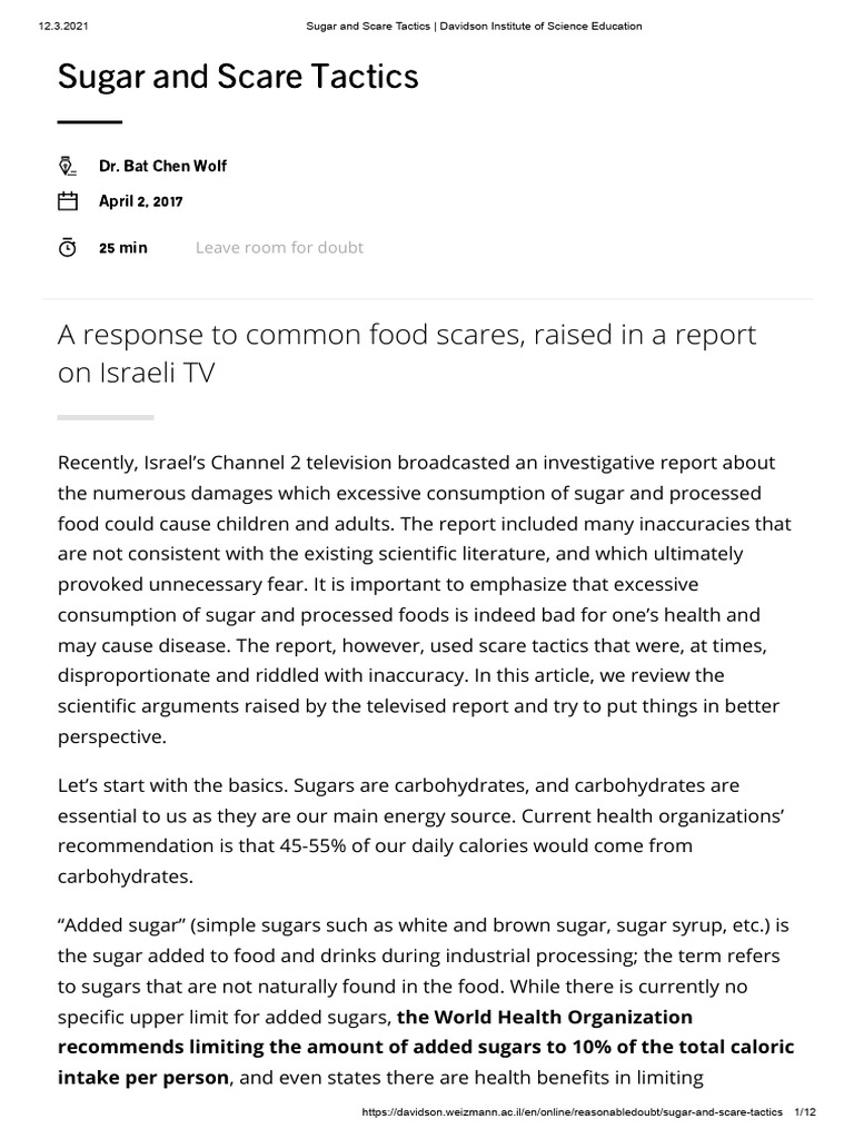 Sugar and Scare Tactics - Davidson Institute of Science Education | PDF ...