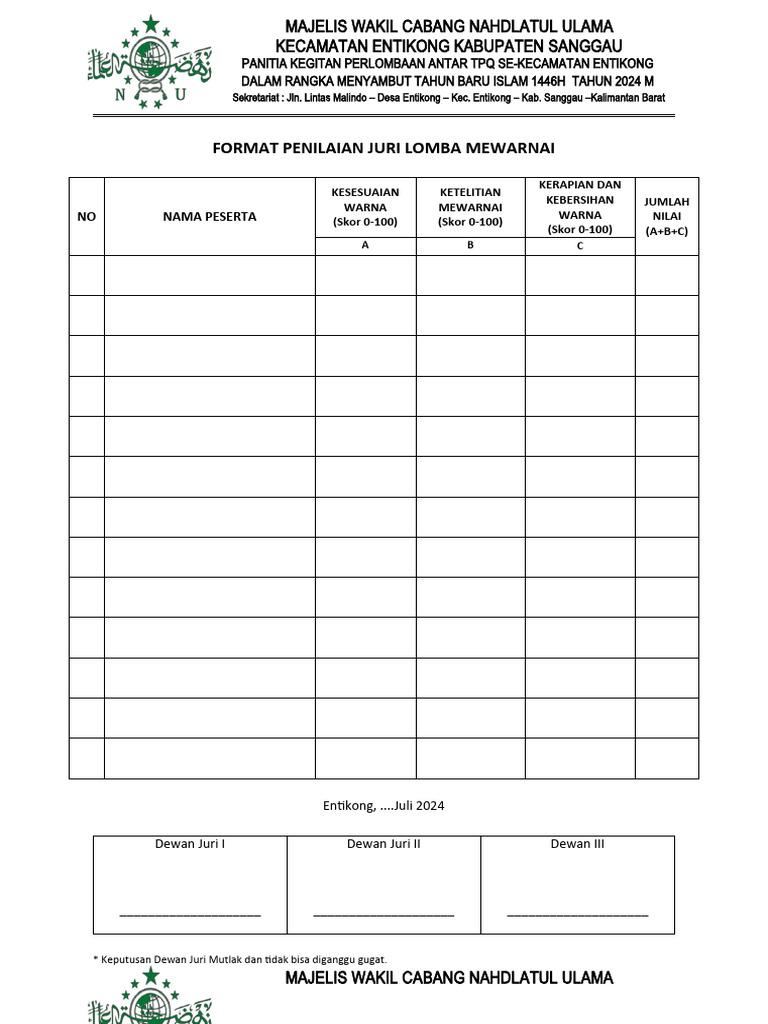 Format Penilaian Juri Lomba | PDF