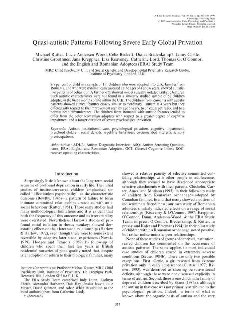 Quasi-Autistic Behaviors in Romanian Adoptees | PDF | Autism Spectrum ...