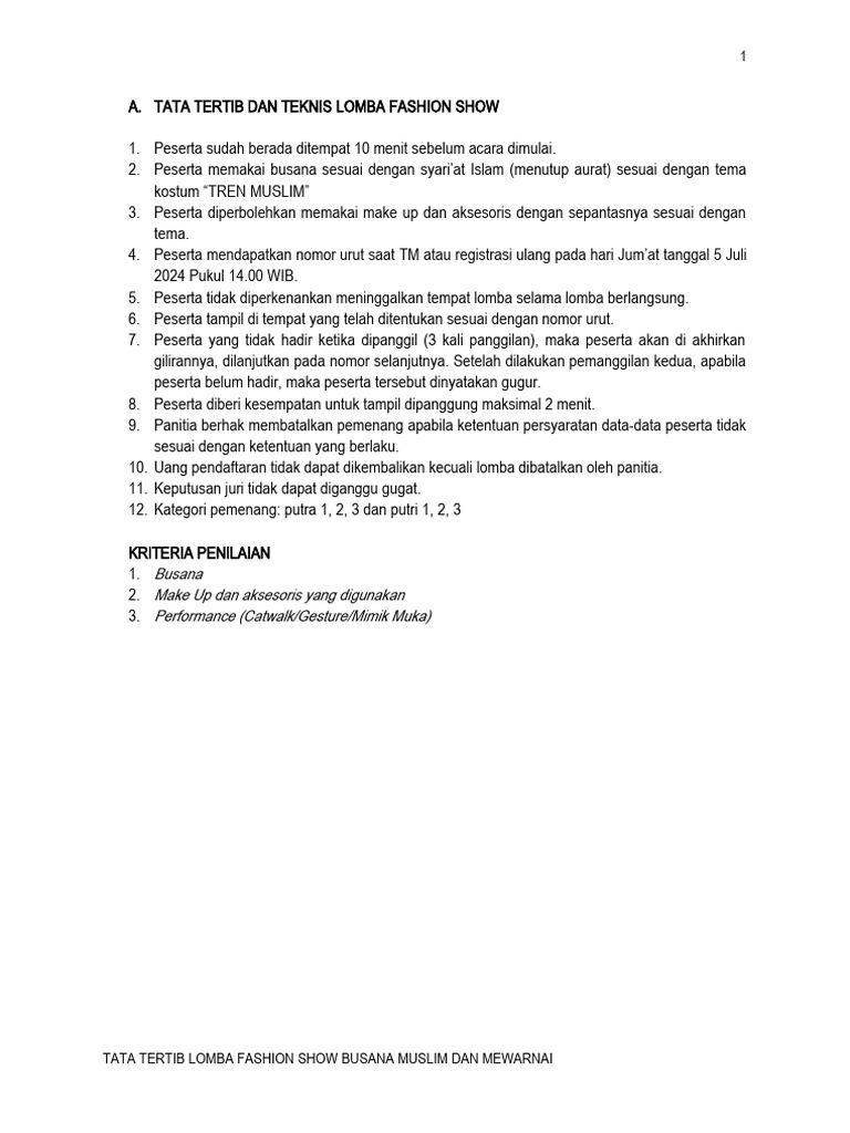 Tata Tertib Dan Teknis Lomba Fashion Show | PDF