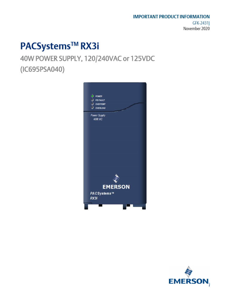 RX3i 40w Power Supply Datasheet | PDF | Power Supply | Fuse (Electrical)