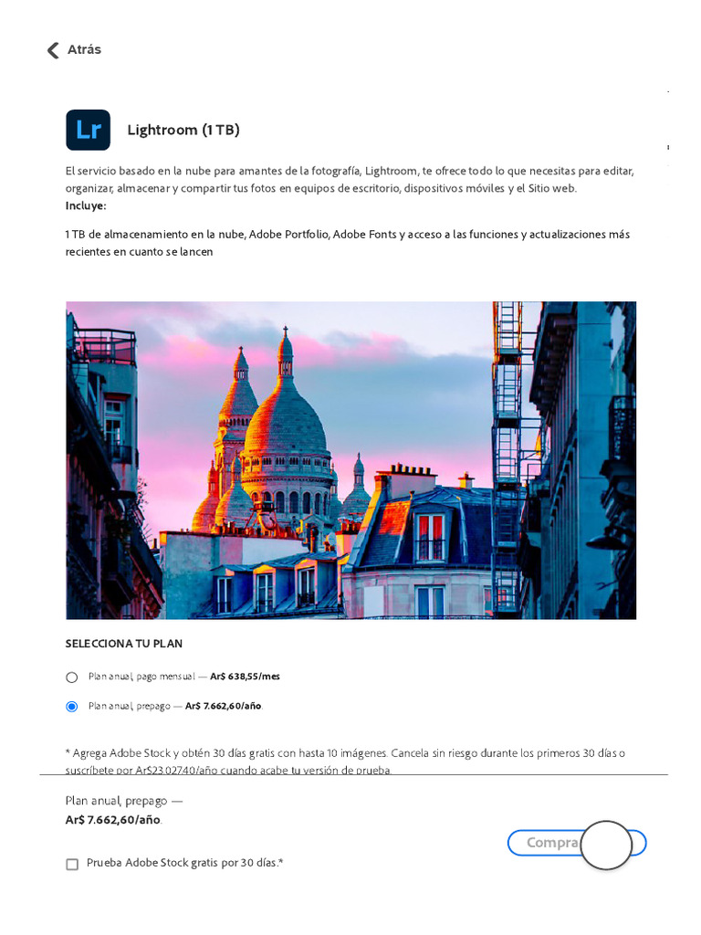 Precios y Planes de Pago Adobe Lightroom | PDF | Software de la aplicacion | Informática
