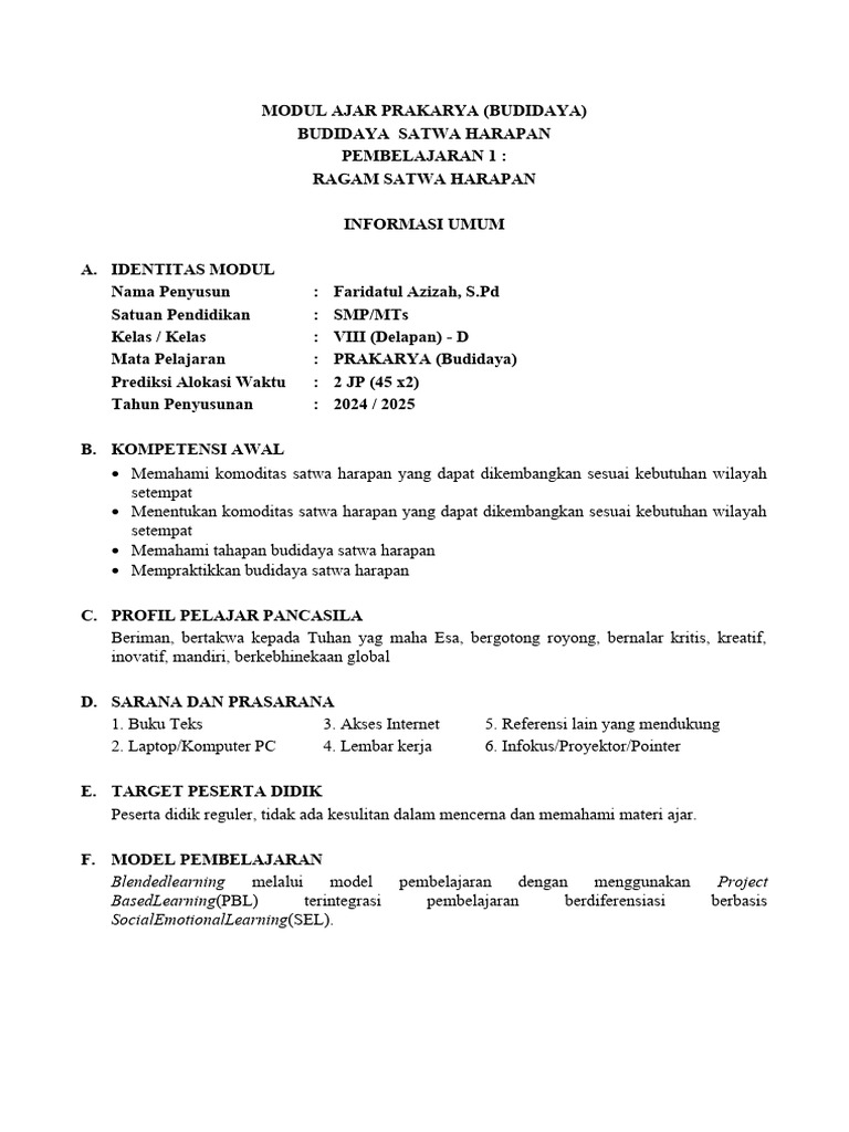 Modul Ajar Budidaya K-VIII | PDF | Karier & Perkembangan | Pengembangan Diri