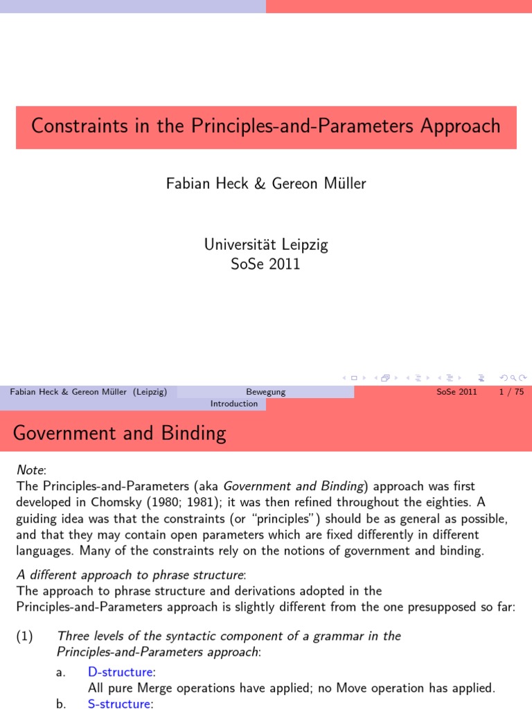 Constraints in The Principles-and-Parameters Approach: Fabian Heck & Gereon M Uller | PDF ...