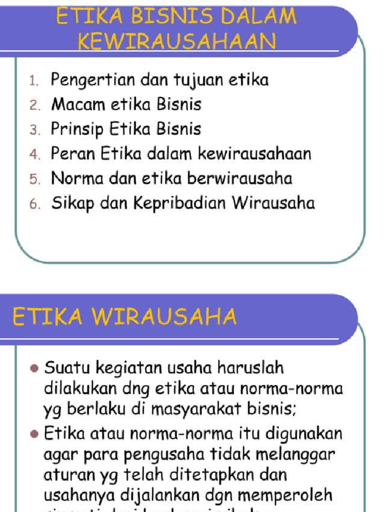Etika Bisnis Dalam Kewirausahaan | PDF