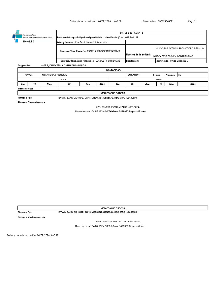 Incapacidad Hospital Suba | PDF | Especialidades Medicas | Ciencias de ...