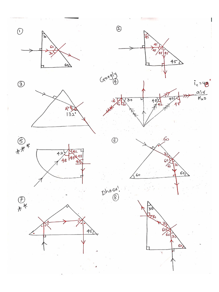 Physics 10 REFRACTION TIR WORKSHEET Solution | PDF