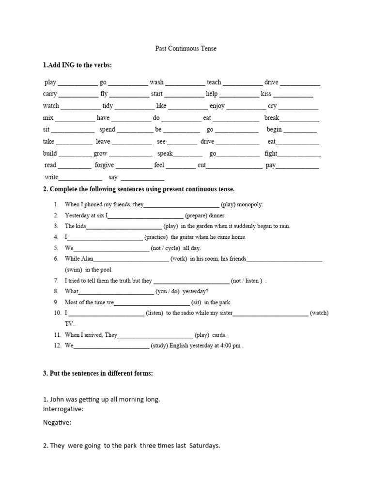 Past Continuous Tense | PDF | Linguistics | Grammar