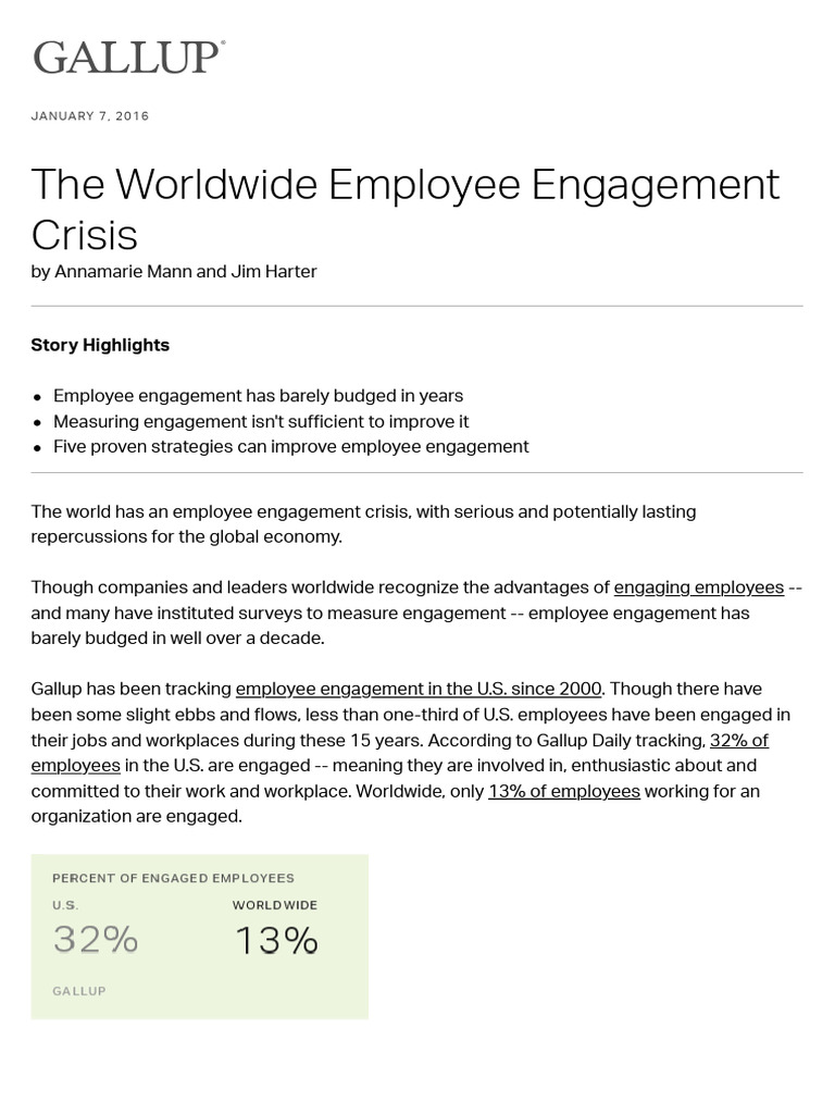 Gallup - The Worldwide Employee Engagement Crisis | PDF | Performance ...