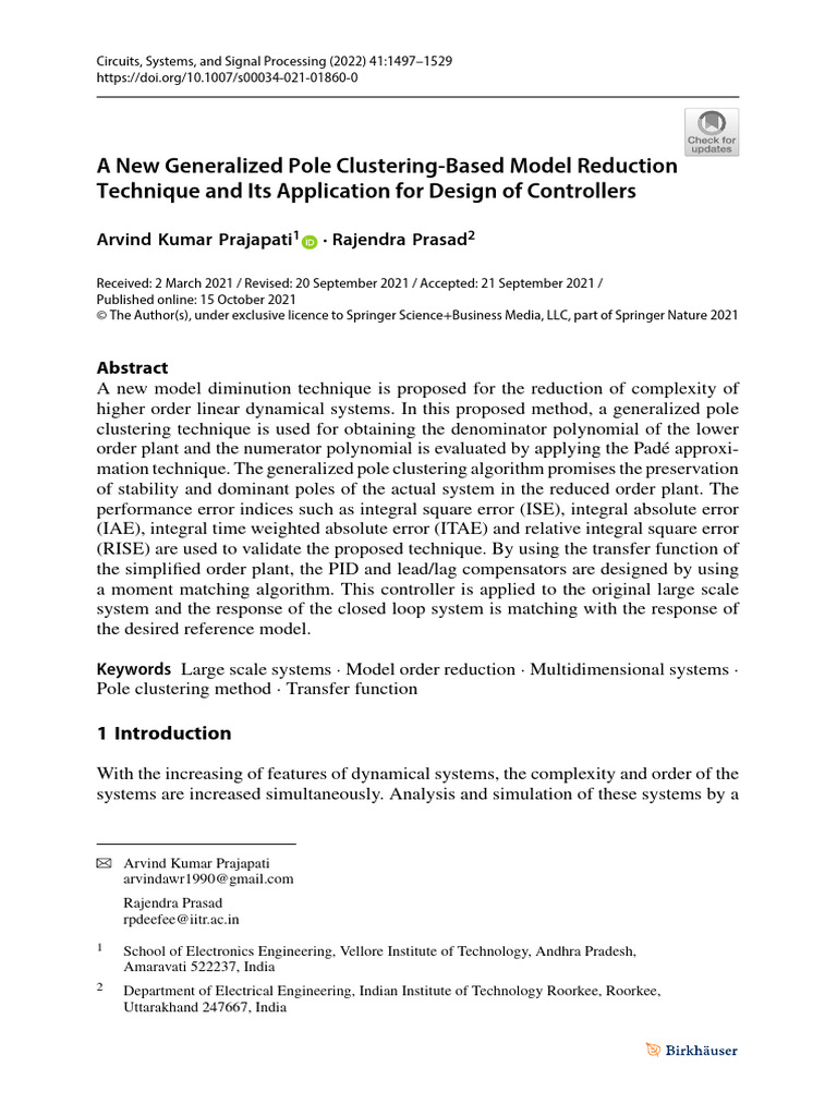 A New Generalized Pole Clustering Based Model Reduction 2022 Pdf Control Theory Cluster