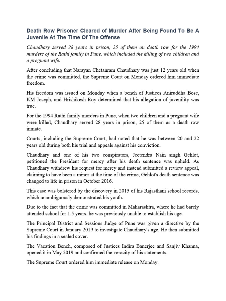 SC On Murder Case Inmate Was A Toddler When The Murder Occurred | PDF