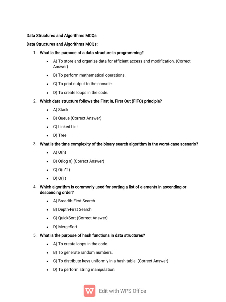 Data Structures And Algorithms Mcqs Pdf Computational Complexity Theory Computer Programming 