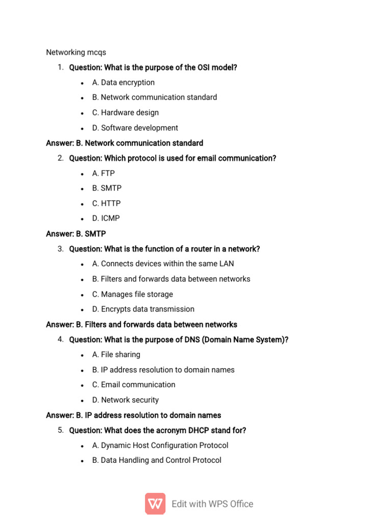 Networking Mcqs | PDF | Computer Network | Internet Protocol Suite Networking Mcqs | PDF | Computer Network | Internet Protocol Suite