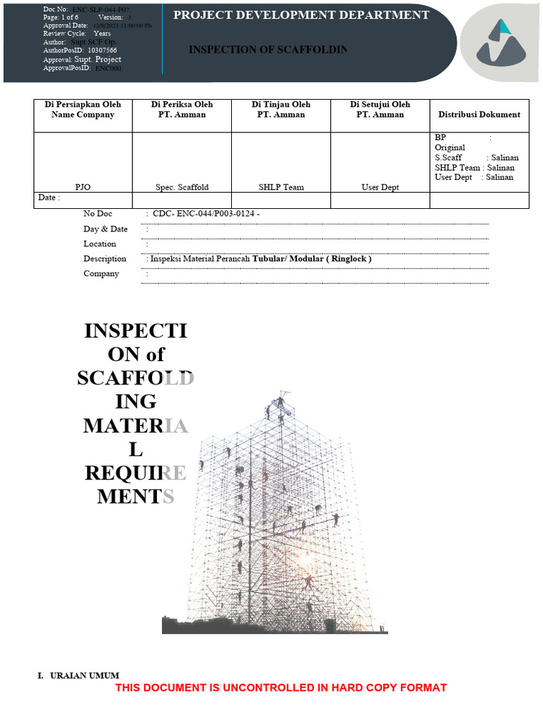 Cdc-Enc-044-p003 Inspection of Scaffolding Material Requirements Rev1 | PDF