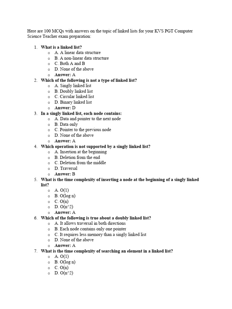 Here Are 100 MCQs On Linked List | PDF | Pointer (Computer Programming) | Computer Programming
