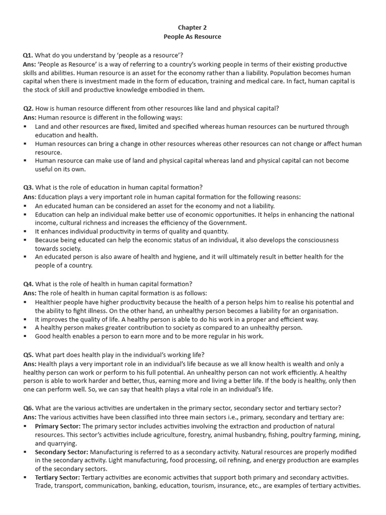 Class 9 Chapter 2 | PDF | Unemployment | Human Capital