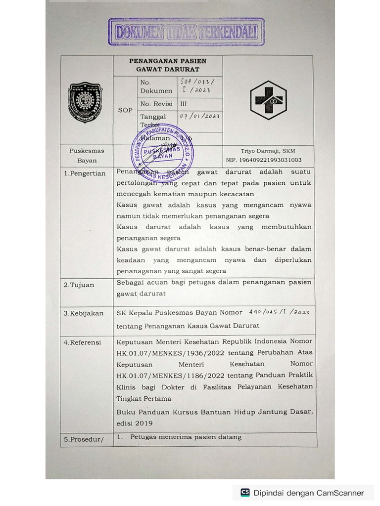 3.3.1.a.5 SOP Penanganan Pasien Gadar | PDF