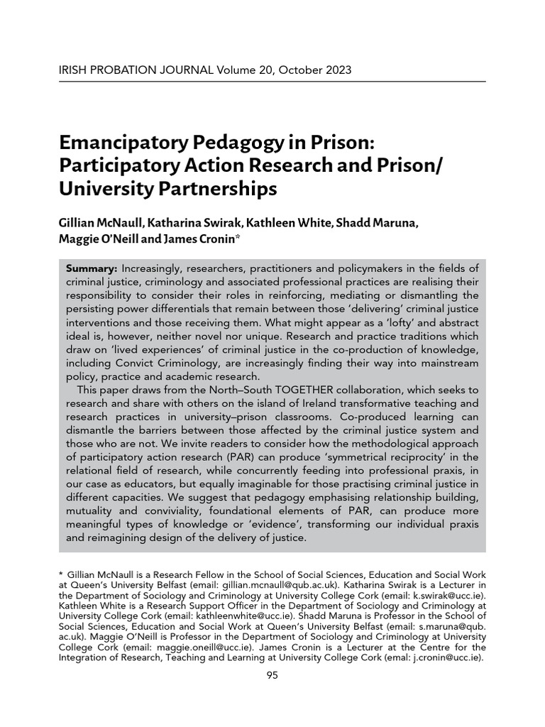Emancipatory Pedagogy in Prison | PDF | Participatory Action Research ...