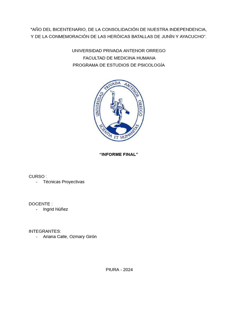 T. Proyectivas Final | PDF | Terapia de conducta cognitiva | Desorden ... T. Proyectivas Final | PDF | Terapia de conducta cognitiva | Desorden ...
