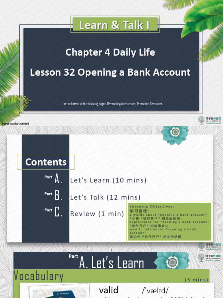 Lesson 3 Opening A Bank Account | PDF | Banks | Credit Card