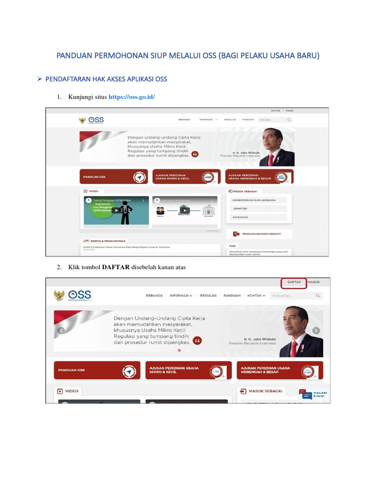 Panduan Permohonan Siup Melalui Oss Bagi Pelaku Usaha Baru | PDF | Karier & Perkembangan | Bisnis