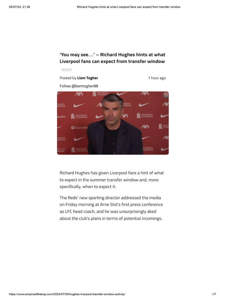 Richard Hughes Hints at What Liverpool Fans Can Expect From Transfer Window | PDF | Liverpool F ...