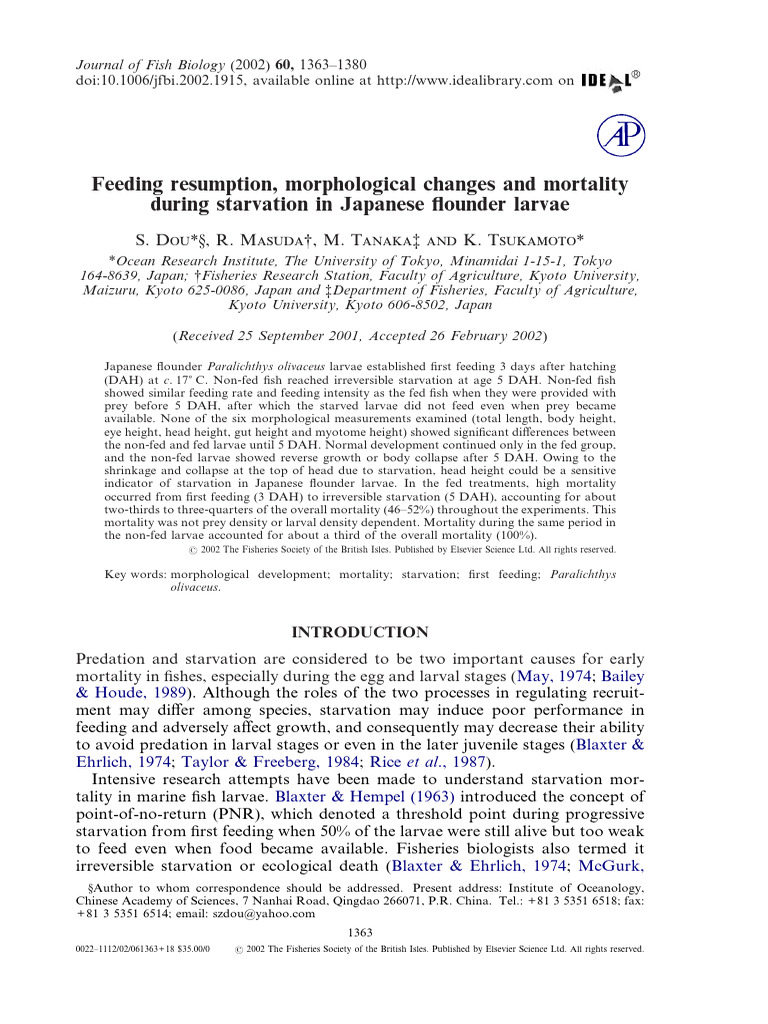 Dou Et Al., 2002. Feeding Resumption Morphological Changes and ...