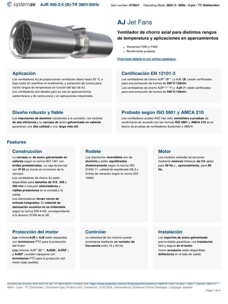 Systemair AJR 400-2 - 4 (B) - TR 380V - 60Hz | PDF