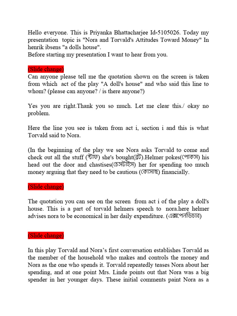 Nora Vs Helmer | PDF | A Doll's House