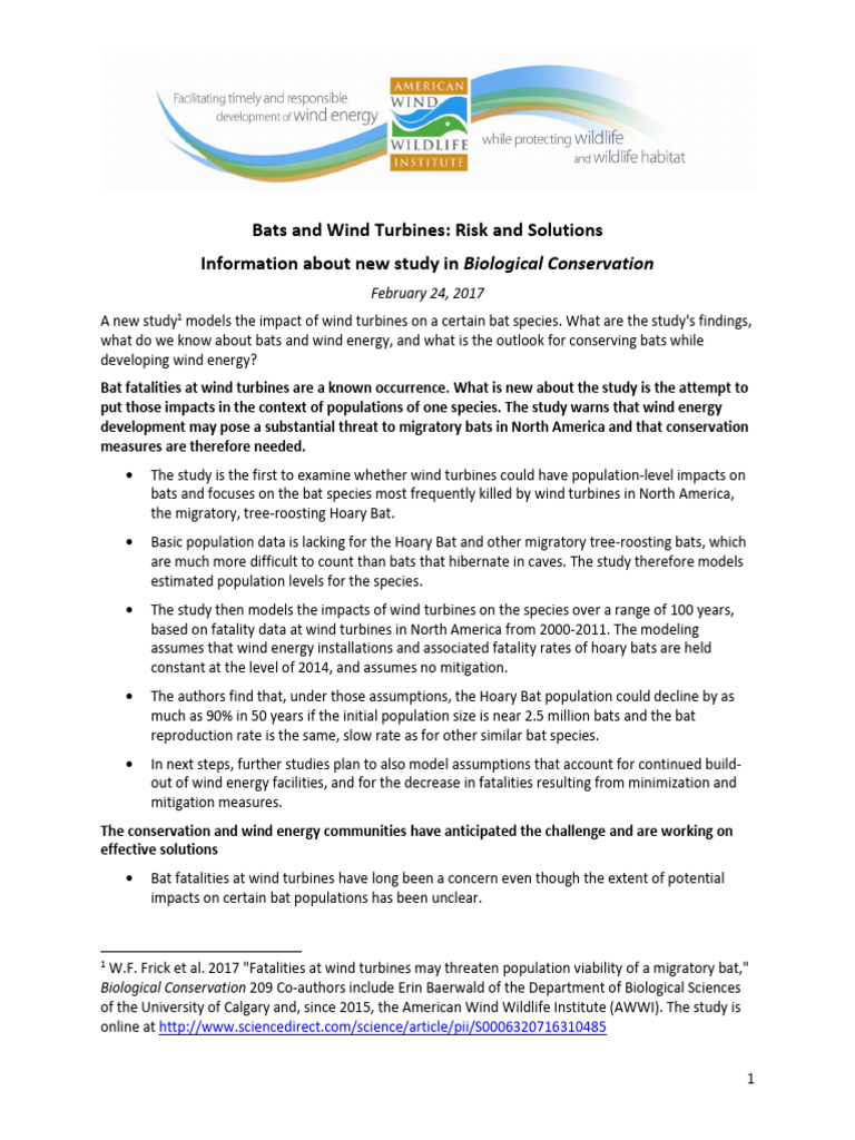 Bats and Wind Turbines Information About New Study 2 24 171 | PDF ...