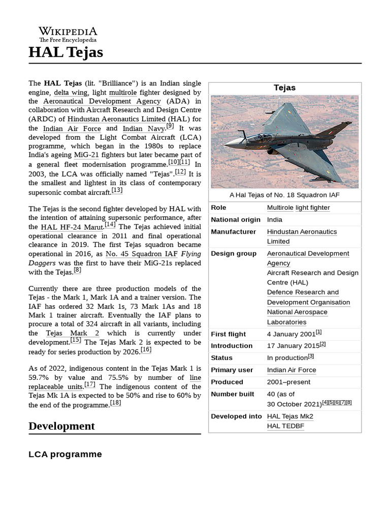 HAL Tejas | PDF | Aircraft | Aviation