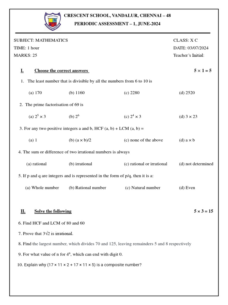 X CBSE PA1-NCC-Maths 5x1 | PDF | Numbers | Rational Number
