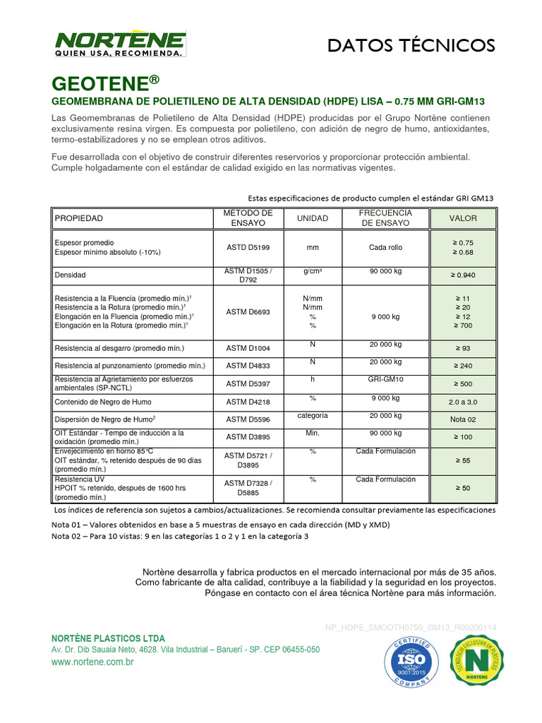 Nortene - Hdpe Lisa 0750 - Gri Gm13 | PDF | Materiales