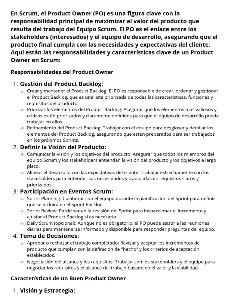 Product Owner Pdf Scrum Desarrollo De Software Business
