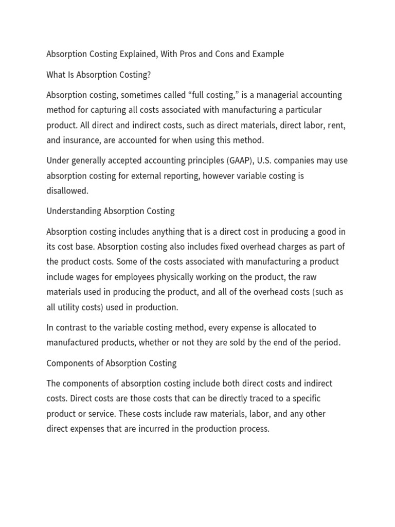 Absorption Costing: Definition & Insights | PDF | Cost Accounting ...