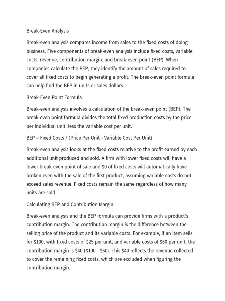 Break Even Analysis | PDF | Economics | Financial Accounting