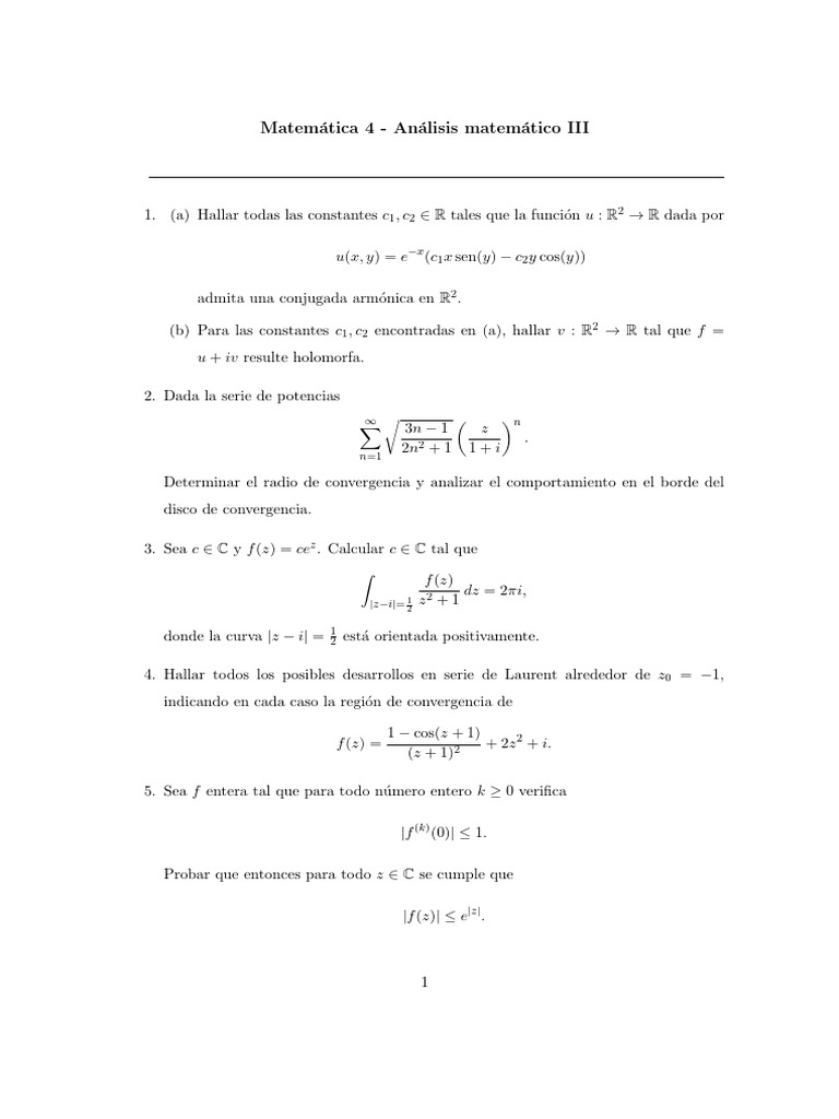 Ejercicios Para Clase Repaso_compressed | PDF | Función holomorfa | Análisis