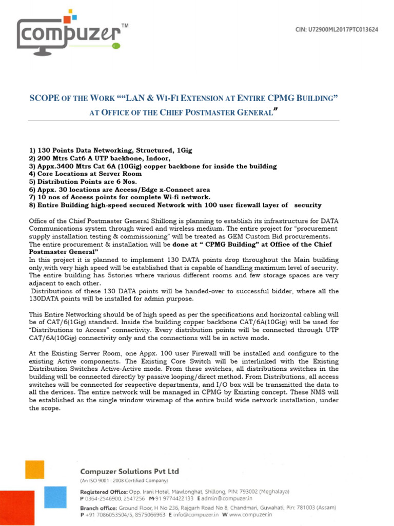 Scope of work | PDF | Computer Network | Wi Fi