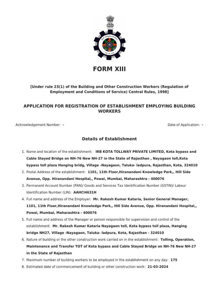 IRB Kota - Application - BOCW | PDF | Taxes | Payments